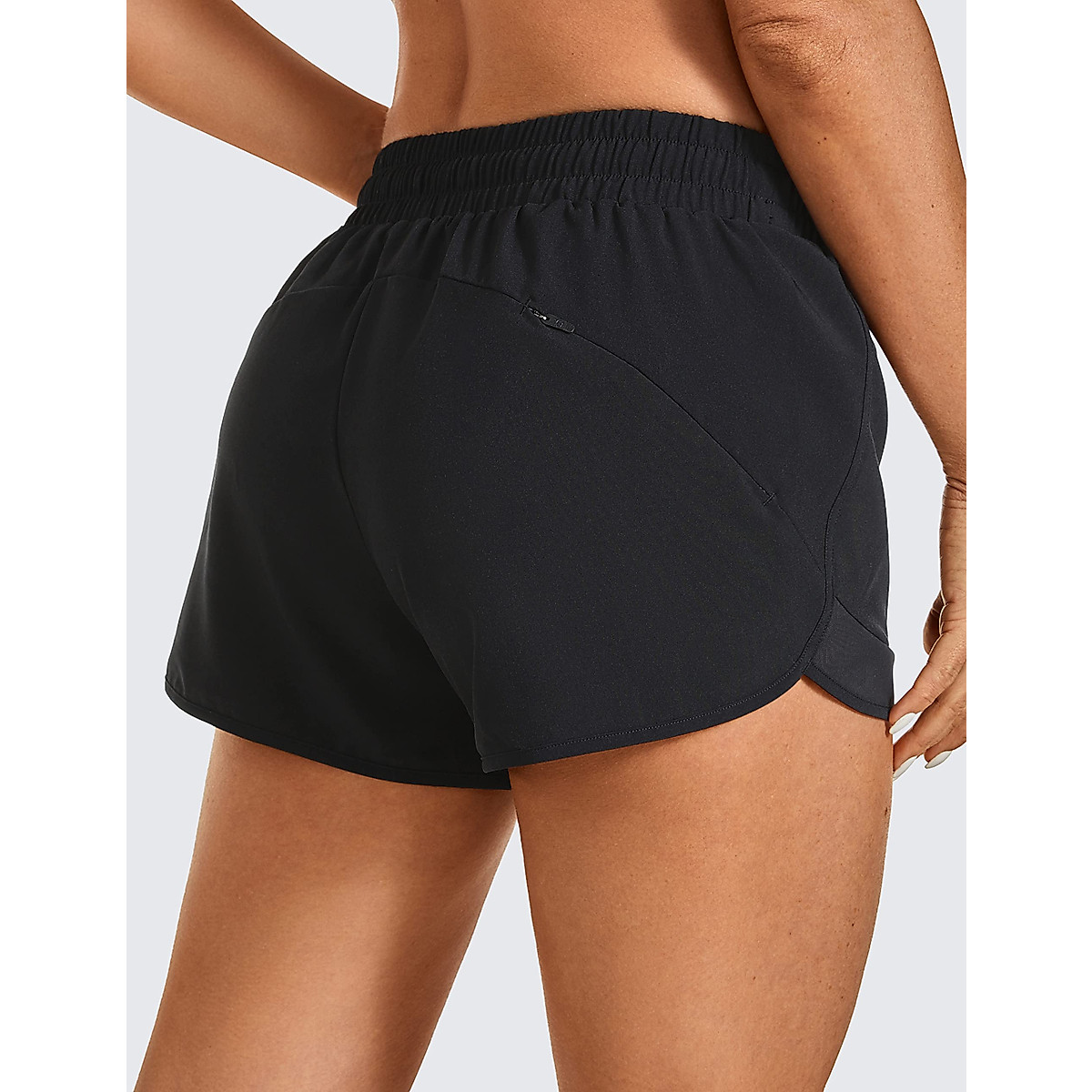 CRZ YOGA Women's Mid Rise Running Shorts Mesh Liner 3'' - Quick Dry Drawstring Workout Athletic Gym Shorts Zip Pocket Black Small