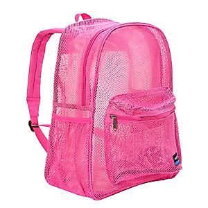 Heavy Duty Classic Gym Student Mesh See Through Netting Backpack | Padded Straps | Hot Pink