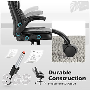 Executive Office Chair – Ergonomic Adjustable Computer Desk Chairs with High Back Flip-up Armrests, Swivel Task Chair with Lumbar Support, Bonded Leather