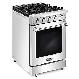 COSMO COS-EPGR244 24 in. Haven Collection 3.73 cu. ft. Gas Range with 4 Sealed Burners, Cast Iron Grates, Convection Oven, Stainless Steel