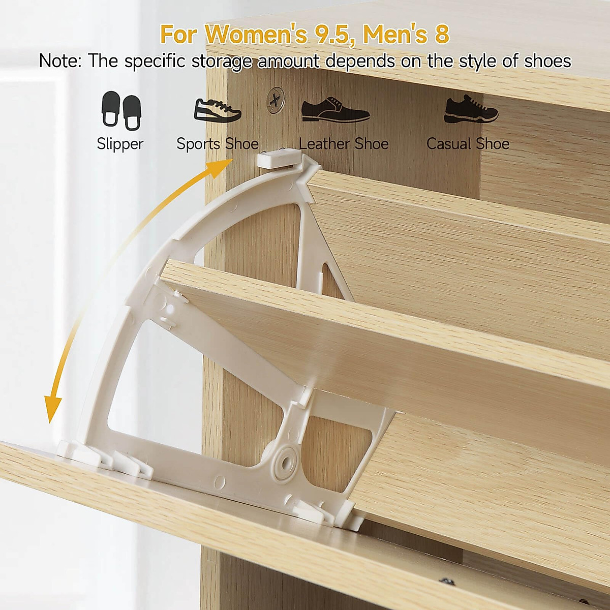 Angel Sar Rattan Shoe Cabinet for Entryway, Slim Shoe Storage Cabinet with 2 Flip Drawers, Hidden Shoe Organizer, Shoe Rack Cabinet with Metal Legs, Natural Wood