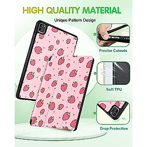 Uppuppy for iPad Air 5th/4th Generation Case 10.9, for iPad Pro 11 Inch Case Girls Cute Kids Women Folio Cover Pencil Holder Strawberry Design Girly Kawaii for Apple iPad Air 5/4 (2022/2020)/Pro 11"