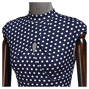 Miusol Women's Business Slim Style Ruffle Work Pencil Dress(X-Large, Navy Blue Polka Dot)