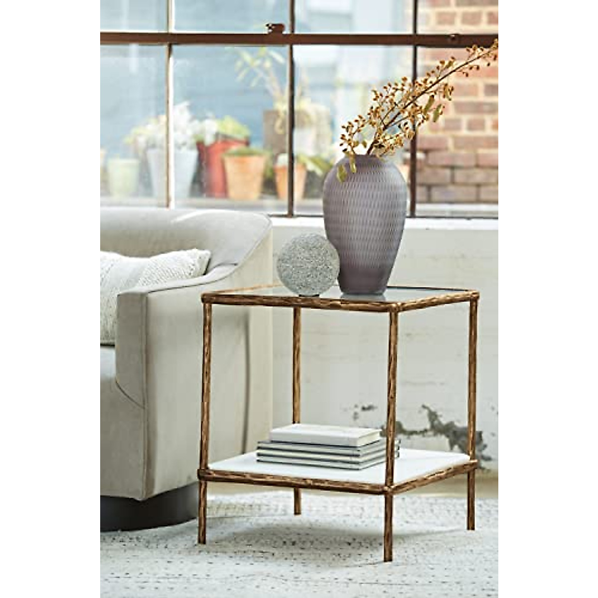 Signature Design by Ashley Ryandale Contemporary Accent Table, Antique Brass Finish