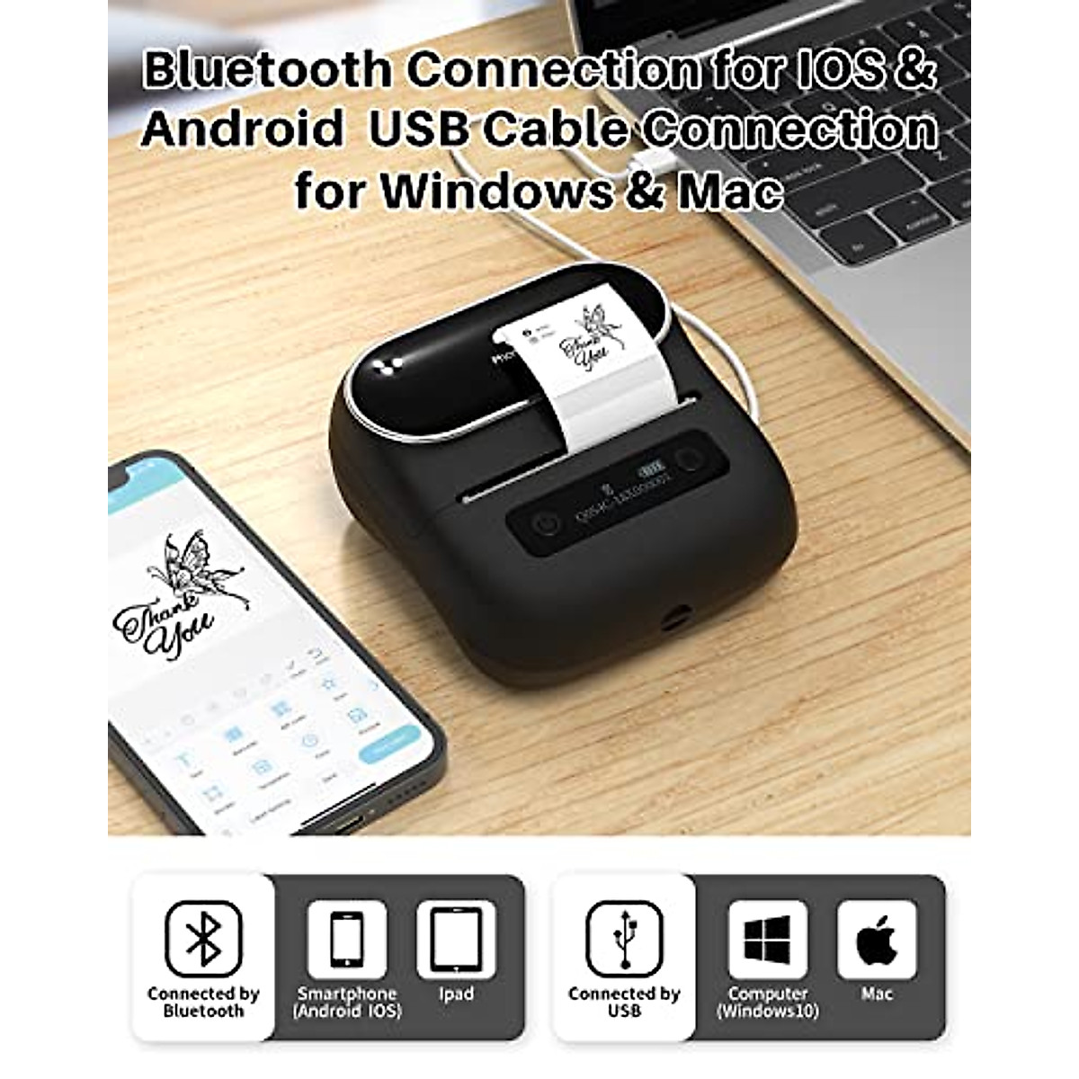 Itari M220 Label Maker 3 Inch Bluetooth Label Maker, Barcode Label Printer for Storage, Address, Mailing, Office, Home, Small Business, Compatible with iOS, Android and PC, with 1 Roll Label