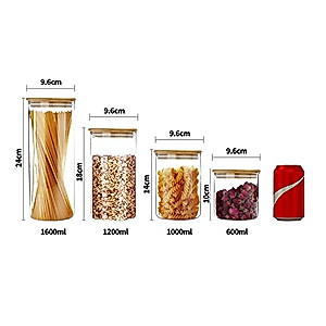 SIXAQUAE Glass Food Storage Containers Jar Seal Bamboo Lids 2 Packs 600ml Airtight Canister Organization Sets Stackable