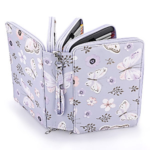BTSKY Colored Pencil Case- 200 Slots Pencil Holder Pen Bag Large Capacity Pencil Organizer with Handle Strap Handy Colored Pencil Box with Printing Pattern (Purple Butterfly)