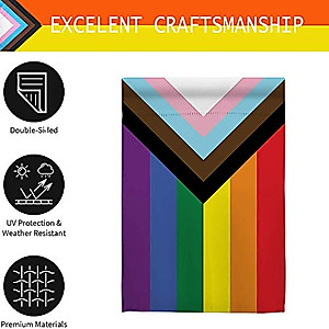 Progress Pride Rainbow Garden Flags - Inclusive Progress Yard Small Flag 12.5x18 Inch for LGBTQ Lesbian Gay Transgender