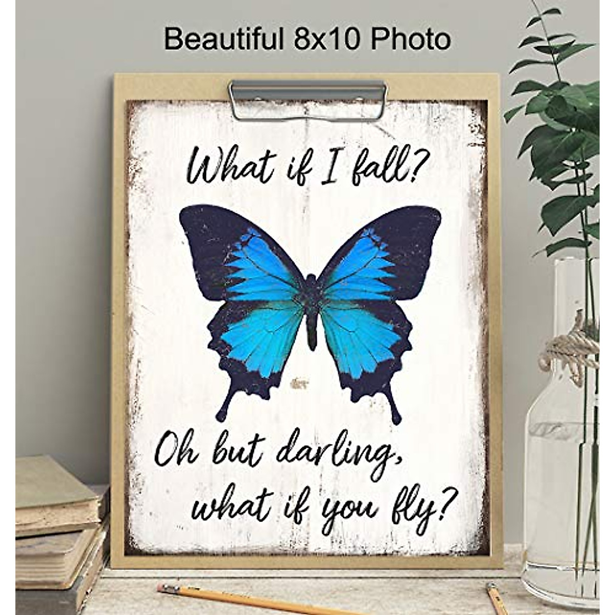 Butterfly Inspirational Quote Wall Art - Rustic Home Decor, Room Decorations for Bedroom, Living Room - Boho Encouragement Gift for Women, Girls, Teens, Best Friend, BFF – Sign Plaque Poster -Unframed