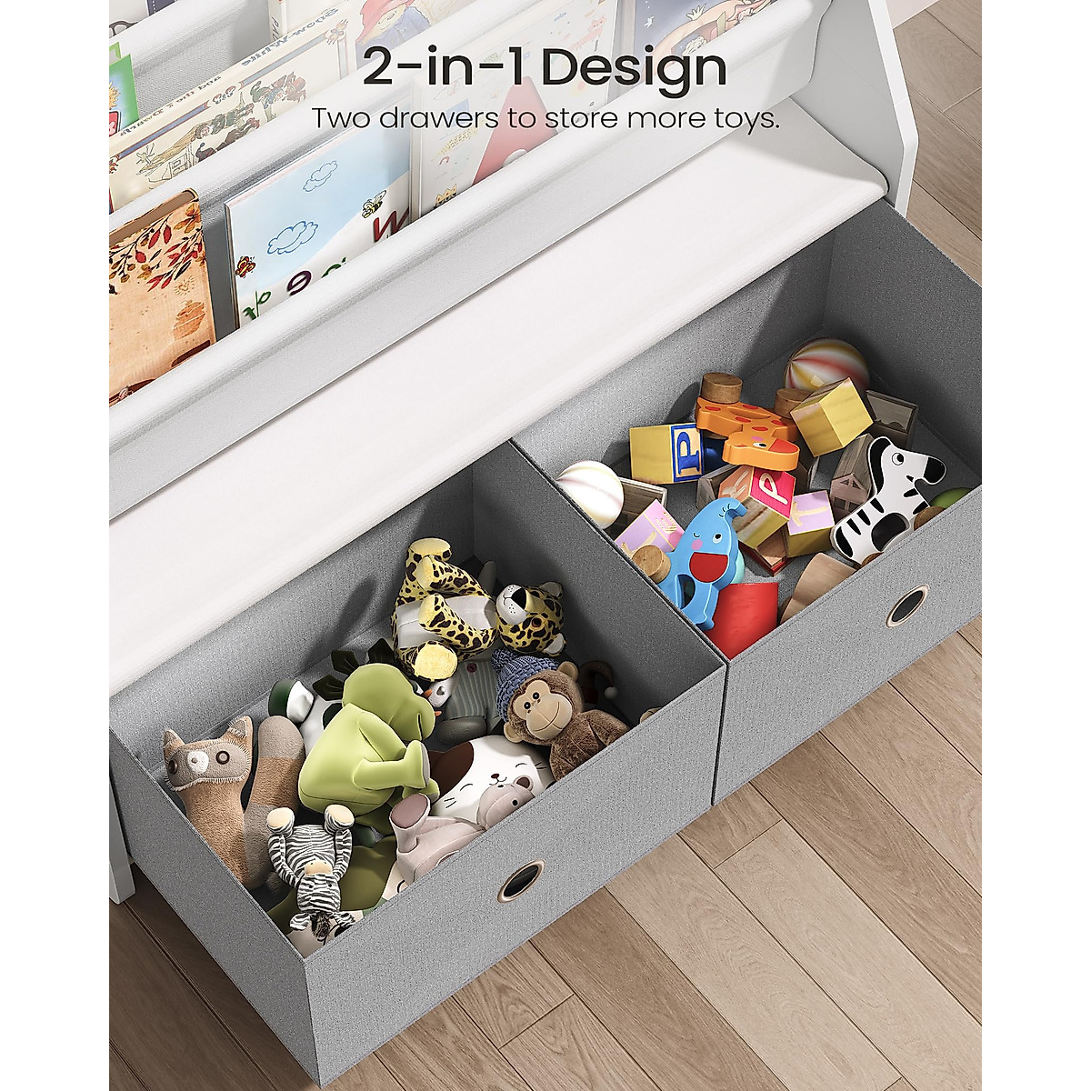 CHOEZON Kids Bookshelf and Toy Storage, 4 Tier Large Capacity Kids Book Rack, Sling Kids Bookcase, for Kids Room, Nursery, Playroom, White and Gray MCW06WT