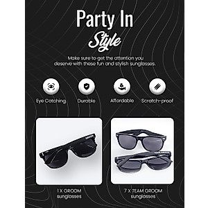 Bachelor Party Sunglasses - Set of (1) Groom & (7) Team Groom Black Sun Glasses | Groomsmen Sunglasses Bridal Party Ideas Groomsman Gift for Wedding Party Gifts Squad Favors for Men Proposal Supply