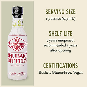 Fee Brothers Rhubarb Cocktail Bitters - Aromatic Cocktail Mixer and Concentrated Flavoring, Gluten Free, Vegan-Friendly, 5 fl oz