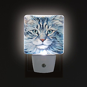 ZENWAWA Painting White Cat Night Light Plug into Wall Decorative Auto Dusk to Dawn Sensor LED Night Lamp 2 Pack 3×4.5×1.4 in