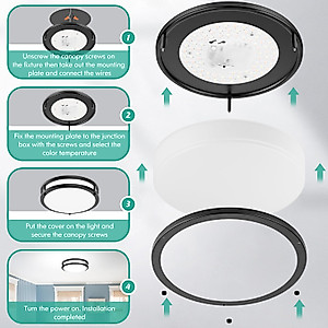 Flush Mount Ceiling Light Black, 30W 4000Lm 5CCT Dimmable LED Ceiling Light Fixture, 2700K/3000K/4000K/5000K/6500K Adjustable 10 Inch for Hallway Bedroom Bathroom Kitchen Closet Offices, Set of 2