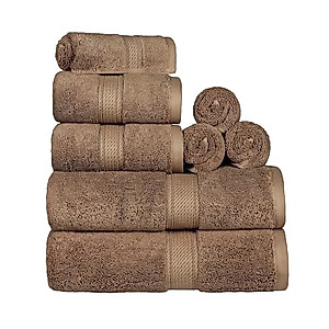 Superior Egyptian Cotton Pile 8 Piece Towel Set, Includes 2 Bath, 2 Hand, 4 Face Towels/Washcloths, Ultra Soft Luxury Towels, Thick Plush Essentials, Guest Bath, Spa, Hotel Bathroom, Latte