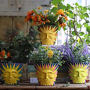 GUGUGO Sun Face Planters Pots Head Unique Head Planter with Drainage, Cute Flower Plant Pot for Indoor & Outdoor Plants, Funny Succulent Gardening Pots for Plant Lover Gifts (Green Back,5.5Inch)