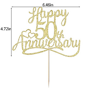 Sleyberoy Glitter Happy 50th Anniversary Cake Toppers -Wedding Anniversary Party Decorations, 50th Wedding Anniversary, Company Anniversary Party, Birthday Party Decorations (50thGold)（Fifty）