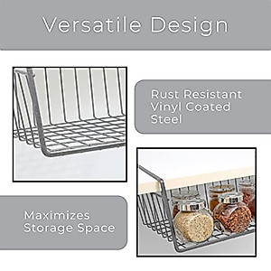 Smart Design Undershelf Storage Basket - Small - Snug Fit Arms - Steel Metal Wire - Rust Resistant - Under Shelves, Cabinet, Pantry, and Shelf Organization - 12 x 5.5 Inch - Charcoal Gray