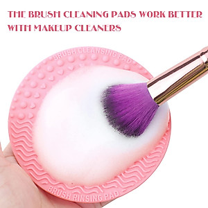 Makeup Brush Cleaning Pad, Brush Cleaning Mat, Silicone Makeup Cleaning Brush Scrubber Mat, Cosmetic Brush Cleaner with Suction Cup for Valentines Day (2 Pack-Green & Pink)