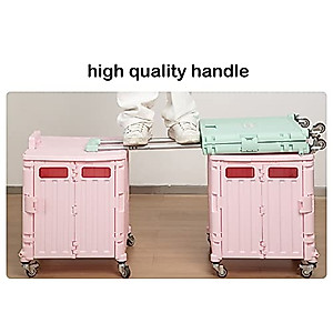 Utility Trolley Box, Handle Trolley Cart, Foldable Utility Portable Cart Mobile Folding Cart with Lid and 2 Wheels for Groceries Collapsible Basket with Handle (Color : Blu)