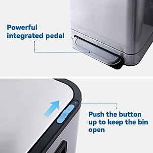 Kitchen Trash Can - ELPHECO - 13.2 Gallon Stainless Steel Garbage Bin with Soft Slow Lid, 50 Liter Pedal Trash Can, Durable Pedal, Removable Plastic Inner Bucket Waste Bin for Office, Kitchen, White
