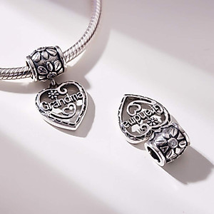 Grandma Heart Charms Authentic 925 Sterling Silver Family Love Charm for Pandora European Bracelet (Dangle) (Grandma Heart Dangle)