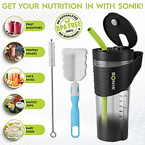 Sonik Portable Blender for Shakes and Smoothies with 6 Ultra Sharp Blades, Powerful 16 OZ Personal Sized Blender Perfect For Traveling, BPA Free and USB Rechargeable (Black)