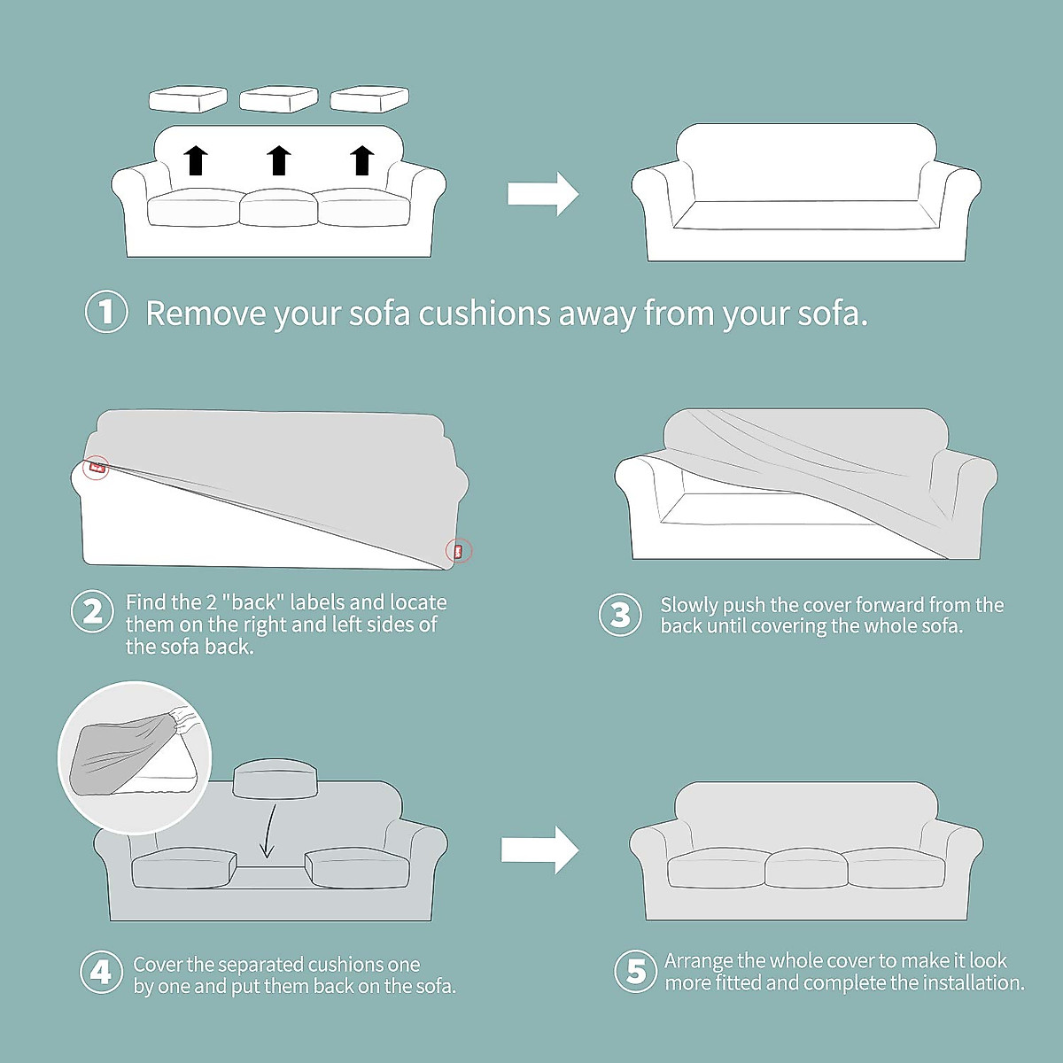 YEMYHOM Latest Checkered 3 Pieces Couch Covers for 2 Cushion Couch High Stretch Thickened Love Seat Sofa Cover for Dogs Pets Elastic Loveseat Slipcover Protector (Light Gray), 55"-69"(2 Cushions)