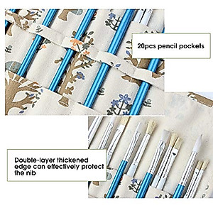 Hztyyier 20 Slots Artist Paint Brushes Holder with Roll Up Canvas Painting Brushes or Pencil Holder Organizer for Colored Pencils Art Supplies