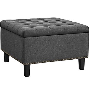 Yaheetech Ottoman with Large Storage, Multifunctional 28-inch Storage Bench, Bedroom Bench Foot Rest with Cushion as Footboard Bench, Sofa Bench, Coffee Table for Living Room Entryway Gray