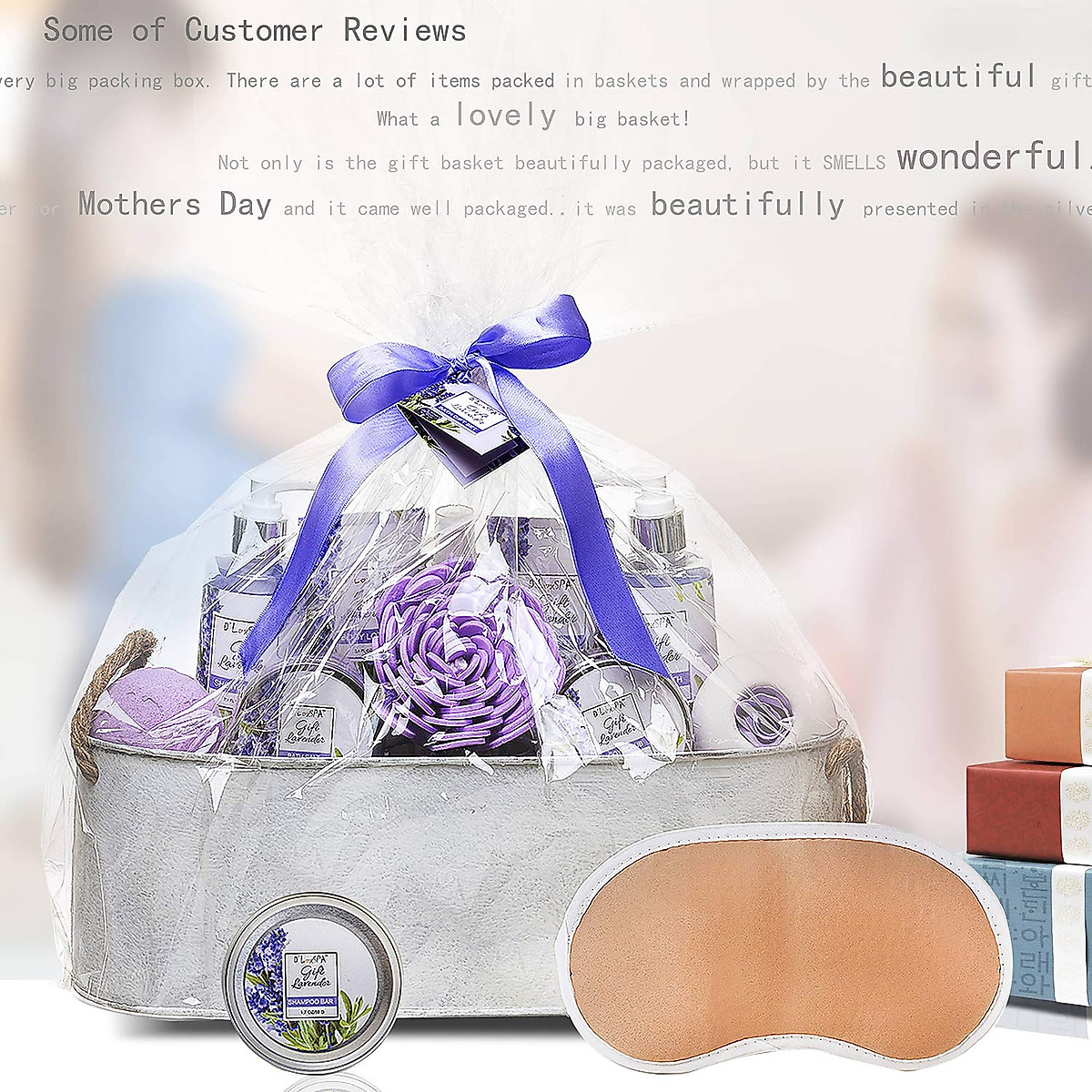 Spa Gift Baskets for Women Lavender Bath and Body At Home Spa Kit Mothers Day Spa Gifts Ideas - Luxury 15pcs with Bath Bombs, Shampoo Bar, Eye Mask, Shower Gel, Bubble Bath, Salts, Body Scrub Lotion