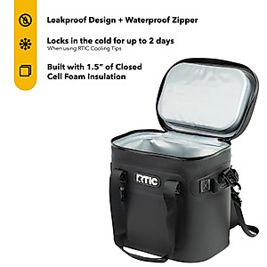 RTIC Soft Cooler 12 Can, Insulated Bag Portable Ice Chest Box for Lunch, Beach, Drink, Beverage, Travel, Camping, Picnic, Car, Trips, Floating Cooler Leak-Proof with Zipper, Black