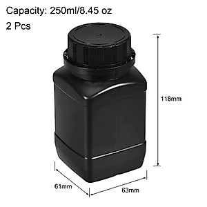 uxcell Plastic Lab Chemical Reagent Bottle, 250ml/8.45 oz Wide Mouth Sample Sealing Liquid/Solid Storage Bottles, Black 2pcs