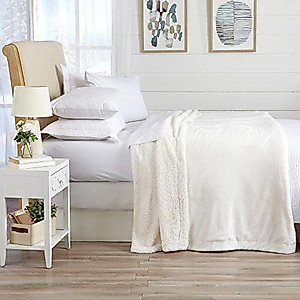 Great Bay Home Sherpa Fleece and Velvet Plush Full/Queen Throw Blanket White | Thick Blanket for Fall and Winter | Cozy, Soft, and Warm Fleece Throw Blanket | Cielo Collection