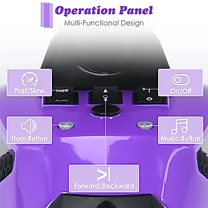 OLAKIDS Ride On ATV, 12V Kids 4 Wheeler Battery Powered Toy Car for Toddlers, Electric Rear Motorized Quad Vehicle for Boys Girls with LED Lights, Music, Horn, High Low Speed, Soft Start (Purple)