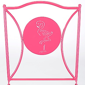 The Lakeside Collection Retro Vintage Metal Bistro Chair Patio Furniture with Flamingo Detail in Pink