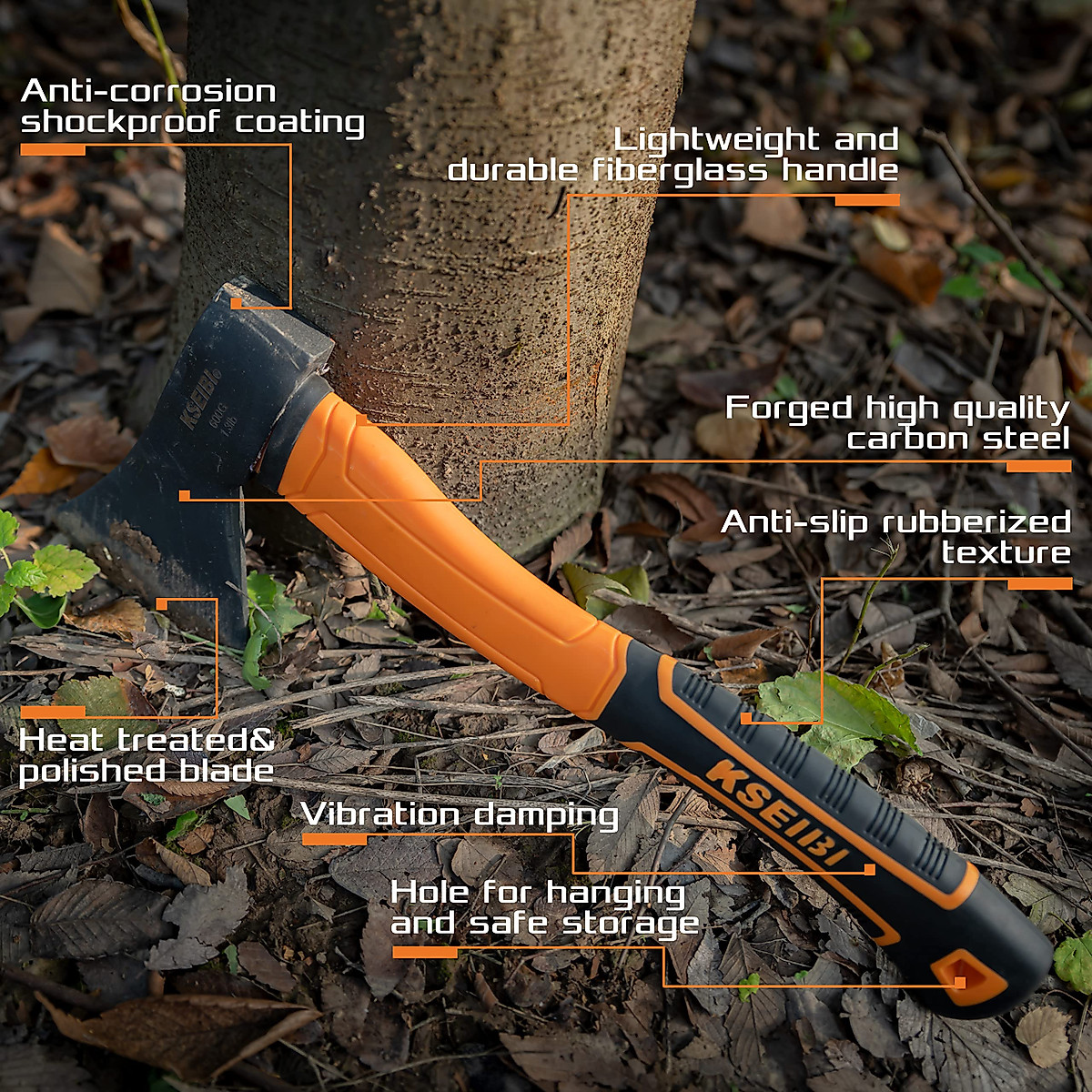 KSEIBI Wood Axe, Small Outdoor Camp Hatchet for Splitting and Kindling Wood, Forged Steel Blade with Anti-Slip and Shock Reduction Handle Great Throwing Axes and Hatchets (Modern)