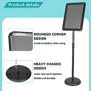 HUAZI Adjustable Sign Holder Standing Floor Sign Stand for 8.5x11 inches,Both Vertical & Horizontal View Displayed,Snap-Open Frame with Safety Corner for School Church Business Show,Black
