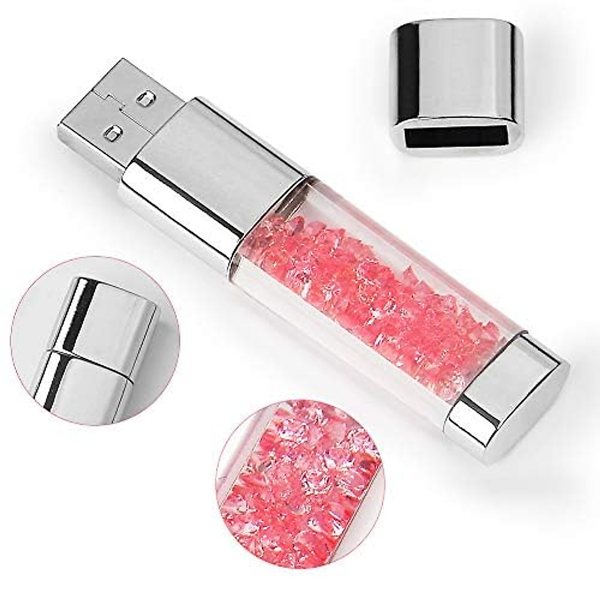 USB Flash Drive 64GB, BorlterClamp Cute Pink Crystal Thumb Drive Novelty Pen Drive Memory Stick