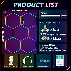 lylunnamsp RGB Hexagon Garage Light with Remote, 24 Pack Hexagon Lights, RGB Dimmable and Speed Adjustable LED Hexagon Lights, 358 Modes, LED Ceiling Lights for Gaming Room Bar Party,Multi Colored