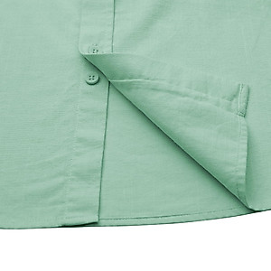 JEKAOYI Button Down Short Sleeve Linen Shirts for Men Summer Casual Cotton Spread Collar Beach Shirts Green