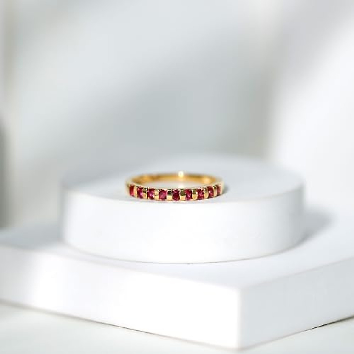 Rosec Jewels Ruby Eternity Band Ring for Women, AAA Quality, Certified Ruby Stackable Anniversary Ring, 14K Yellow Gold, Size:US 6.00