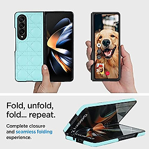 EAXER for Samsung Galaxy Z Fold 3 Case, Luxury Shockproof PU Leather Folding Phone Protective Case Cover (Light Blue)