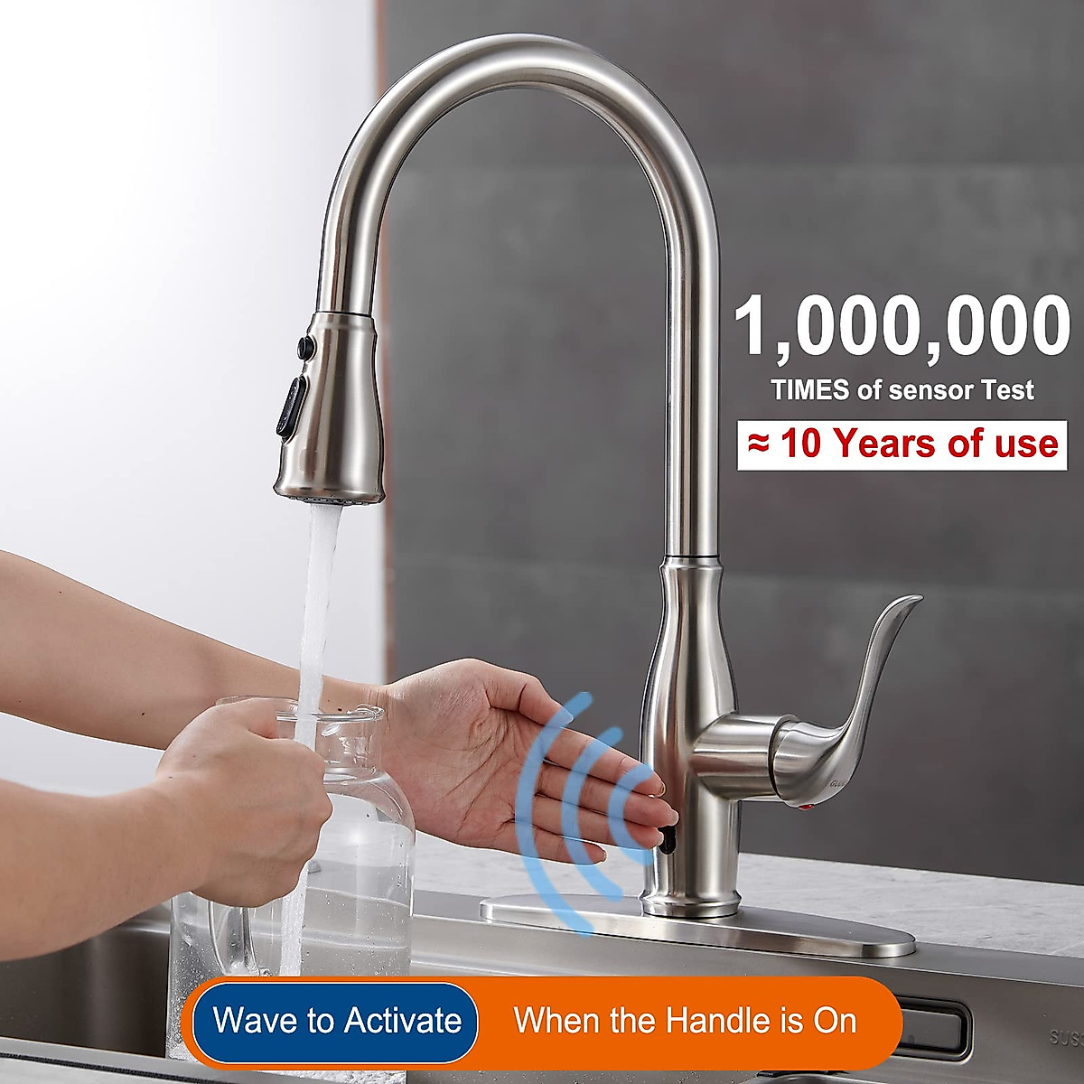 GUUKAR Touchless Kitchen Faucet with Pull Down Sprayer, Motion Sensor Smart Hands-Free Automatic Single Handle Kitchen Sink Faucet, Stainless Steel Brushed Nickel Finish