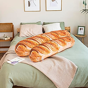 Mewaii 3D Simulation Bread Plush Pillow, Soft Butter Toast Bread Kids Body Pillow Lumbar Baguette Back Cushion, Bread Food Shape Pillow Stuffed Toys Gift for Girls Boys (36 Inches)