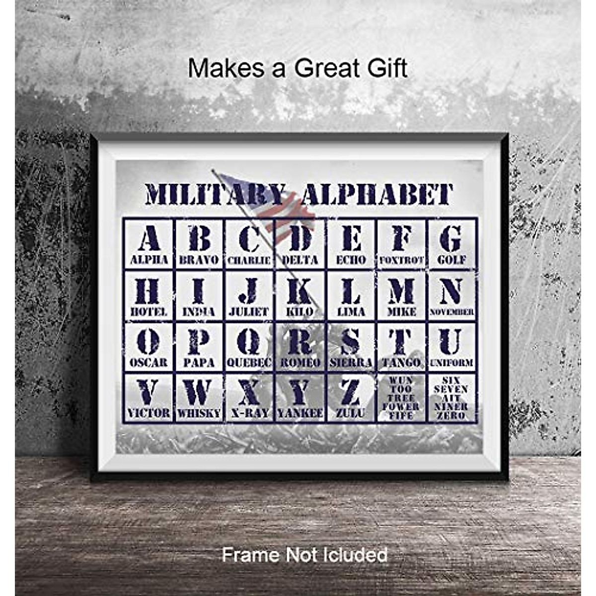 Military Alphabet - Patriotic Iwo Jima American Flag Wall Decor for Living Room - 8x10 Poster Print, Wall Art, Home Decoration- Patriotic Gift for Army, Navy, Marine, Air Force Veteran, Vet