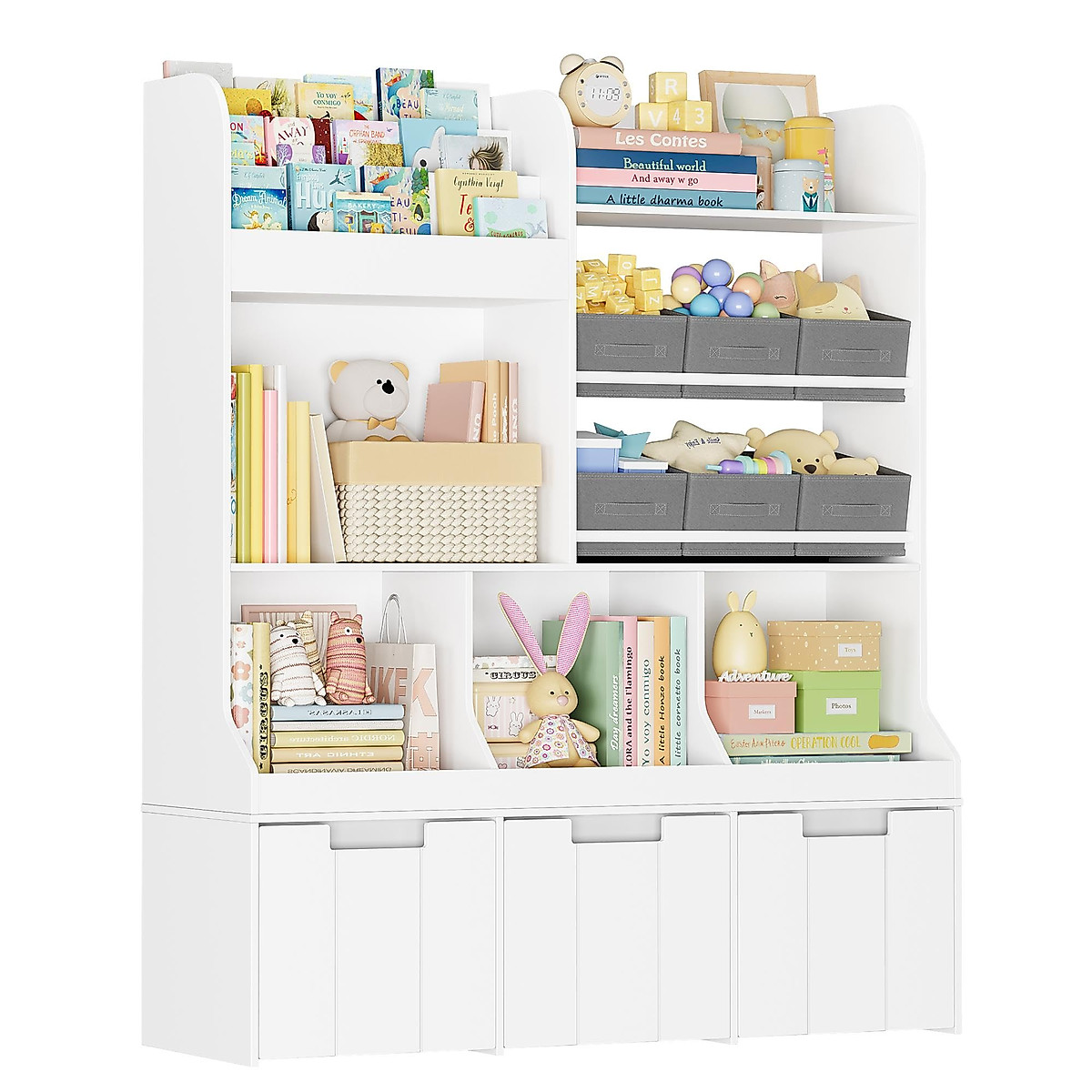 BOTLOG 50.2" Toy Organizers and Storage with Rolling Drawers, Kids Bookshelf and Toy Storage with 6 Fabric Drawers, Floor Storage Cabinet Toy Chest for Kids Room, Playroom, White, Modern