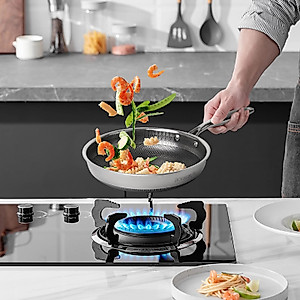 boratat Frying Pan Hybrid Stainless Steel Honeycomb Skillets,Pan with Lid,10 inch Non Stick Wok,Stay-Cool Handle,Dishwasher and Oven Safe, PFOA Free, Induction Cooktop, Gas, Ceramic and Electric Stove