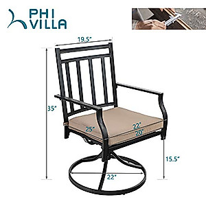 PHI VILLA Swivel Chairs Set of 2 Patio Dining Rocker Chair with Cushion Rocking Patio Furniture for Garden Backyard Bistro, Black