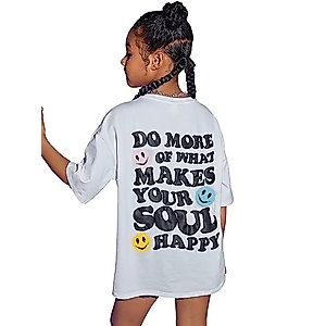 SOLY HUX Girl's Letter Graphic T Shirts Short Sleeve Cute Shirts Oversized Loose Tee Summer Tops White 10Y